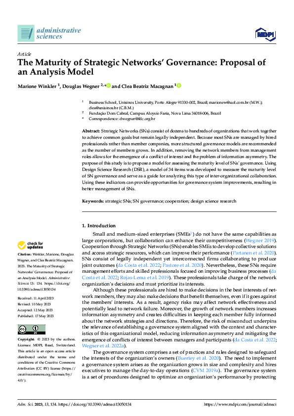 (PDF) The Maturity of Strategic Networks’ Governance: Proposal of an ...