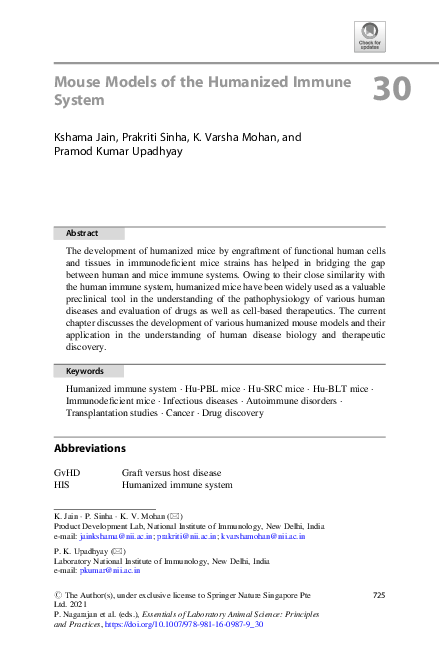 (PDF) Mouse Models of the Humanized Immune System | PRAKRITI SINHA ...