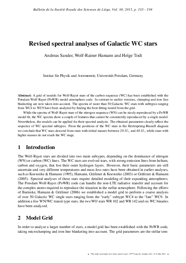 (PDF) Revised spectral analyses of Galactic WC stars