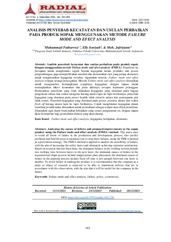 (PDF) Analisis Penyebab Kecatatan Dan Usulan Perbaikan Pada Produk ...