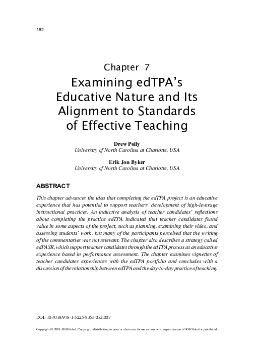 (PDF) Examining edTPA's Educative Nature and Its Alignment to Standards of Effective Teaching