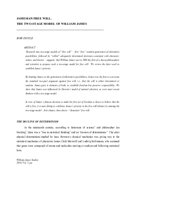 (PDF) Jamesian Free Will, The Two-stage Model Of William James