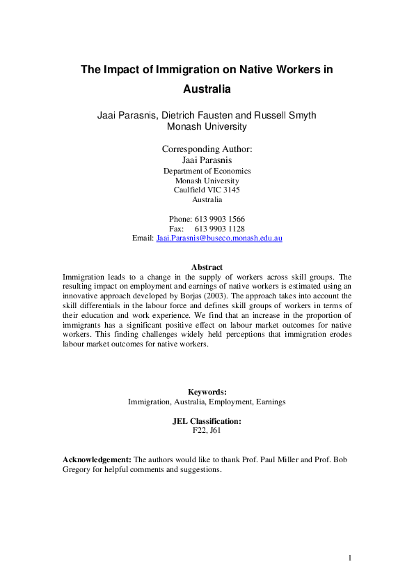 (PDF) The Impact of Immigration on Native Workers in Australia