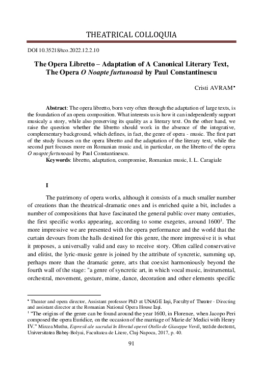(PDF) The Opera Libretto – Adaptation of A Canonical Literary Text, The ...