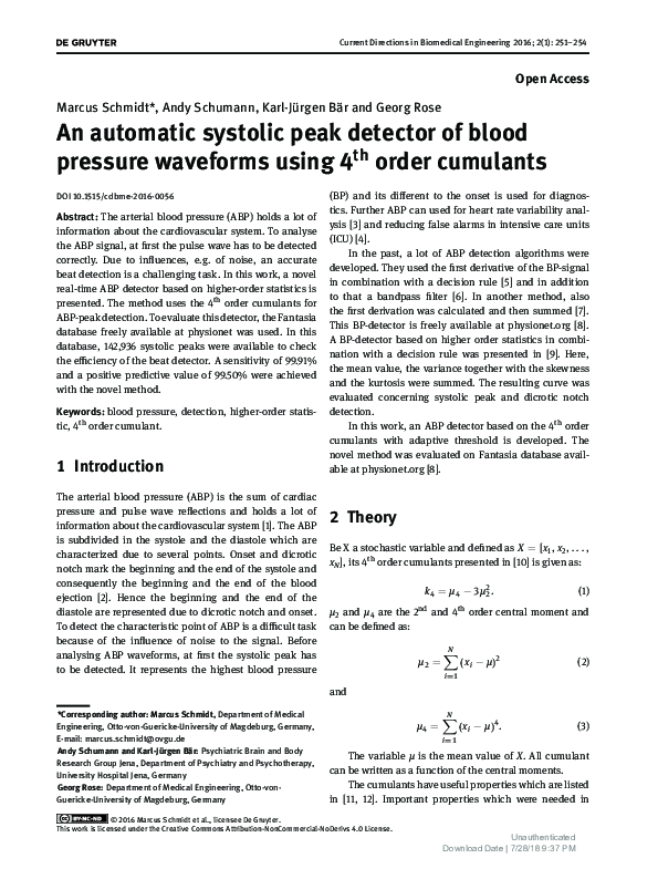 (PDF) An automatic systolic peak detector of blood pressure waveforms using 4th order cumulants