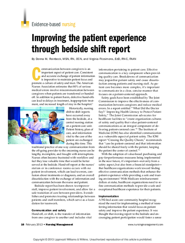 (PDF) Improving the patient experience through bedside shift report