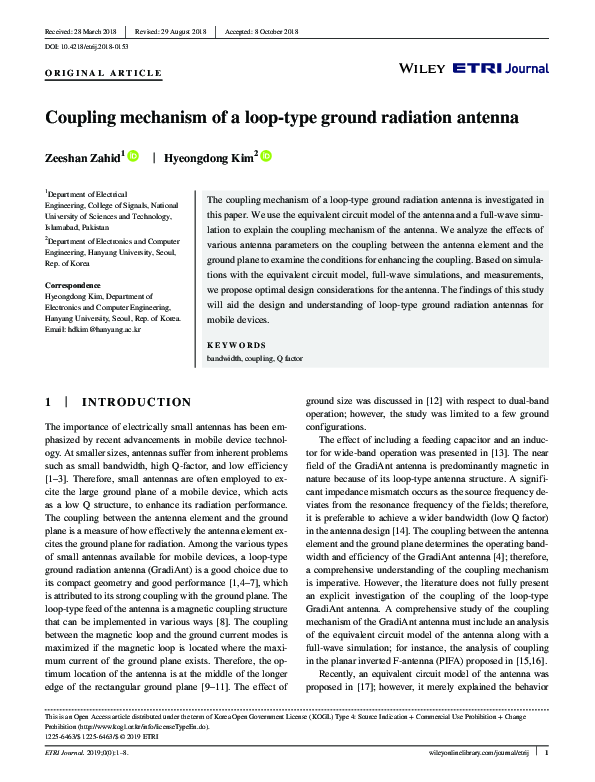 (PDF) Coupling mechanism of a loop‐type ground radiation antenna