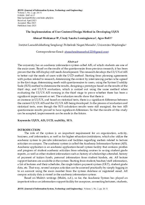 (PDF) The Implementation of User Centered Design Method in Developing UI/UX