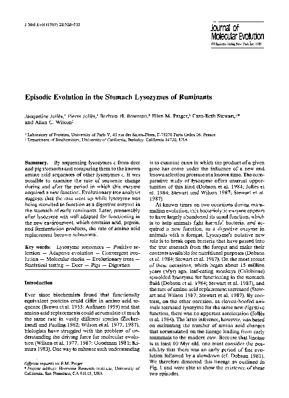 (PDF) Episodic evolution in the stomach lysozymes of ruminants