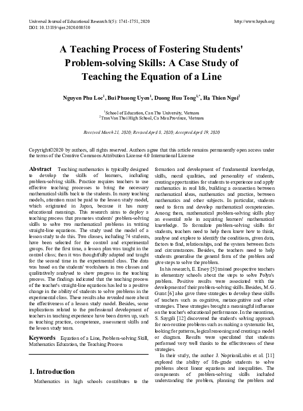 (PDF) A Teaching Process of Fostering Students' Problem-solving Skills: A Case Study of Teaching ...