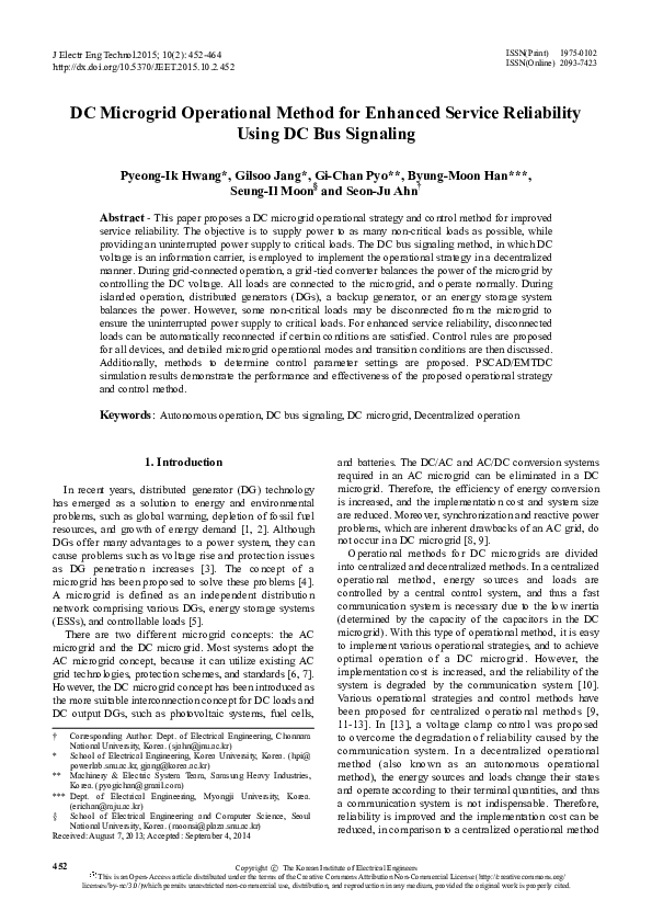 (PDF) DC Microgrid Operational Method for Enhanced Service Reliability Using DC Bus Signaling ...