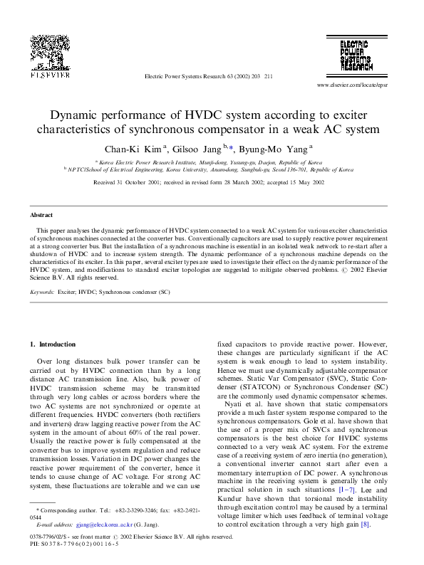 (PDF) Dynamic performance of HVDC system according to exciter ...