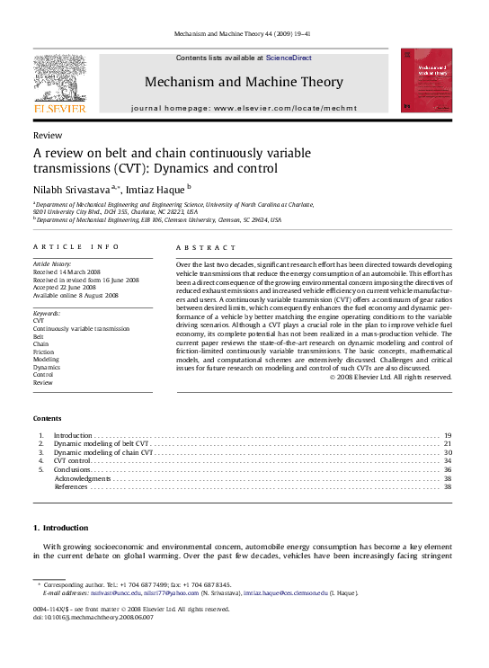 (PDF) A review on belt and chain continuously variable transmissions ...