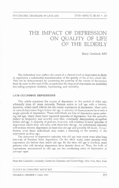 (PDF) The Impact of Depression on Quality of Life of the Elderly