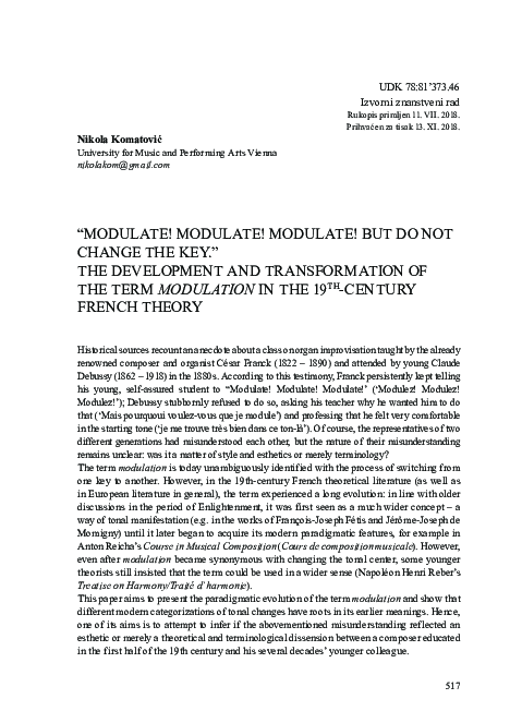 (PDF) “Modulate! modulate! modulate! but do not change the key.” The ...