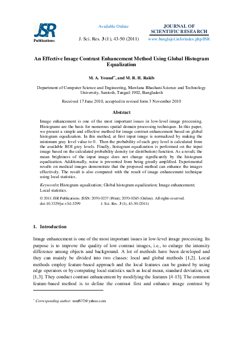 (PDF) An Effective Image Contrast Enhancement Method Using Global Histogram Equalization