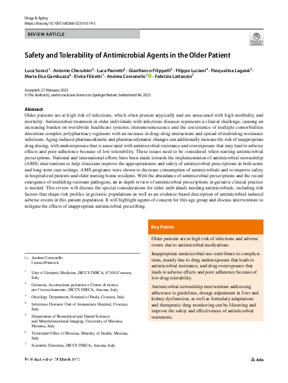 (PDF) Safety and Tolerability of Antimicrobial Agents in the Older Patient