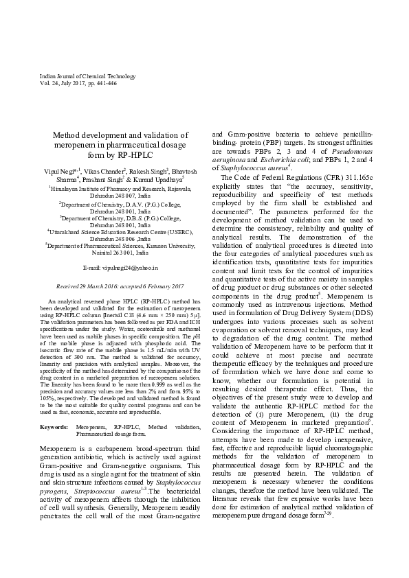 (PDF) Method development and validation of meropenem in pharmaceutical dosage form by RP-HPLC