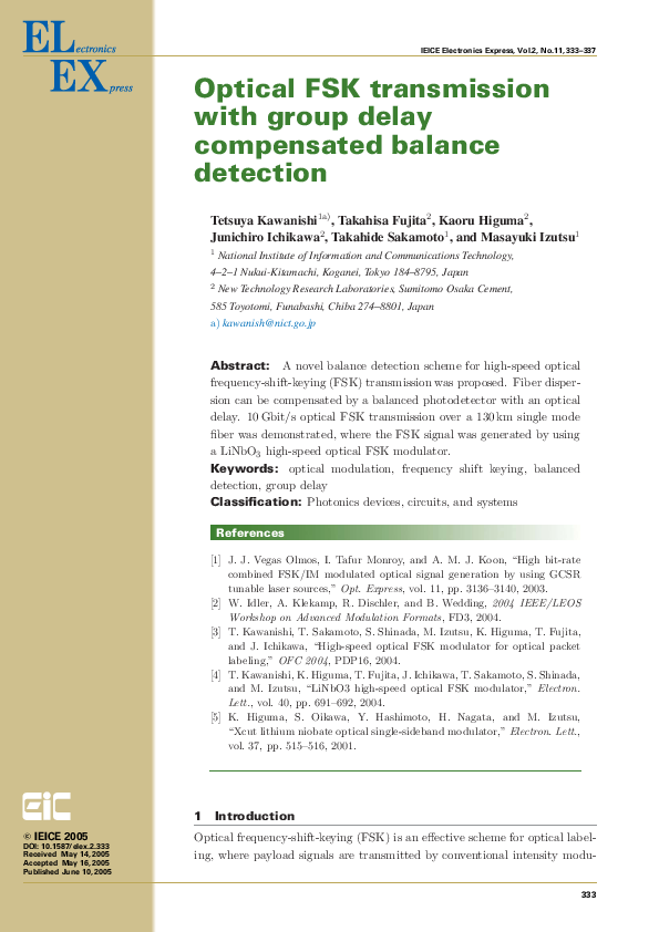(PDF) Optical FSK transmission with group delay compensated balance ...