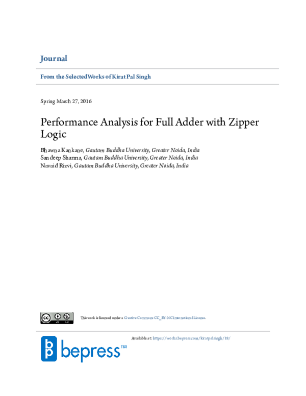 (PDF) Performance analysis for full adder with Zipper logic