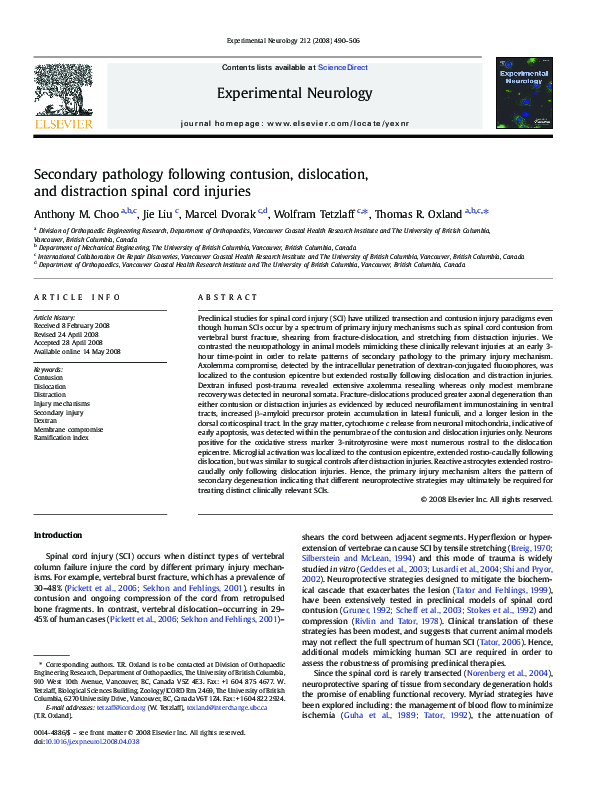 (PDF) Secondary pathology following contusion, dislocation, and ...