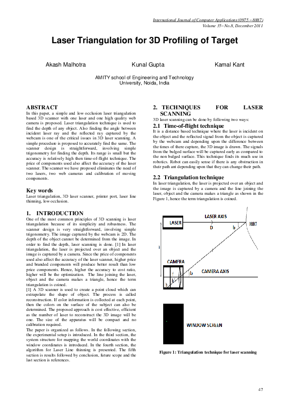 (PDF) Laser Triangulation for 3D Profiling of Target