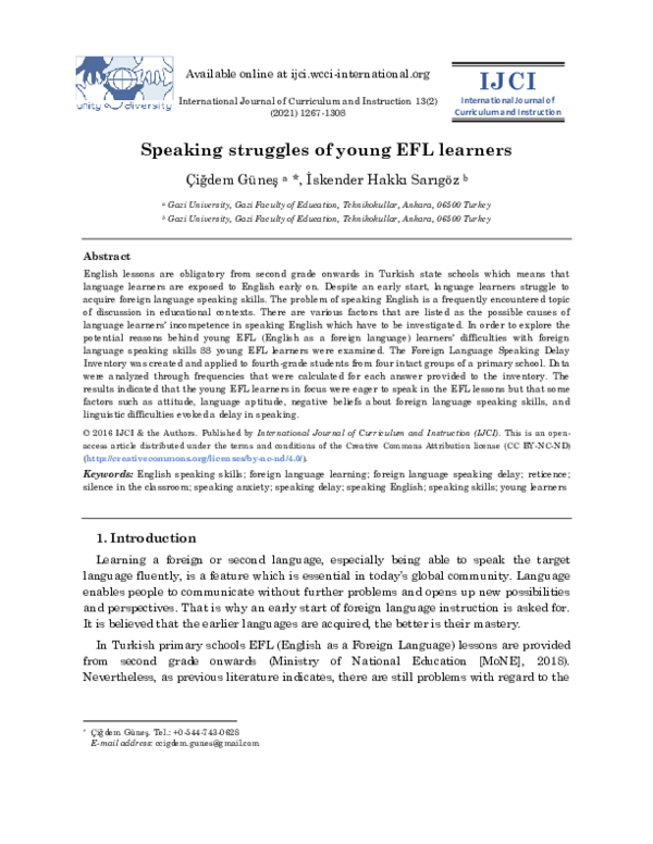 (PDF) Speaking Struggles of Young EFL Learners