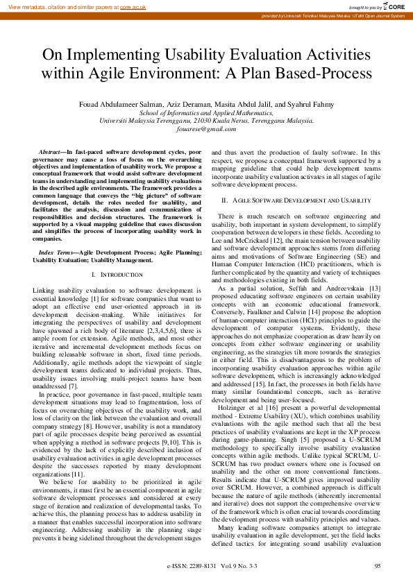 (PDF) On Implementing Usability Evaluation Activities within Agile Environment: A Plan Based-Process