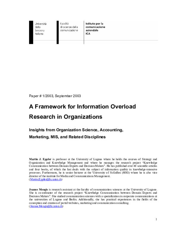 (PDF) The Concept of Information Overload: A Review of Literature from ...