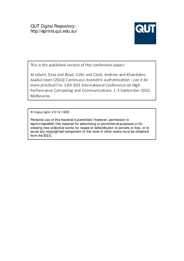 (PDF) Continuous Biometric Authentication: Can It Be More Practical?