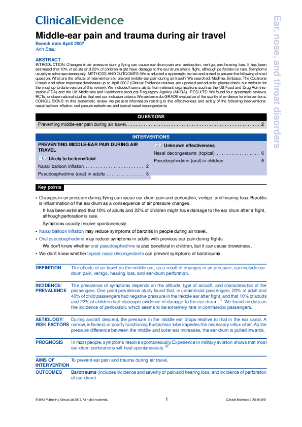(PDF) Middle ear pain and trauma during air travel