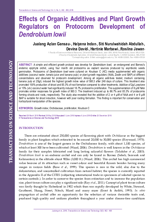 (PDF) Effects of Organic Additives and Plant Growth Regulators on ...