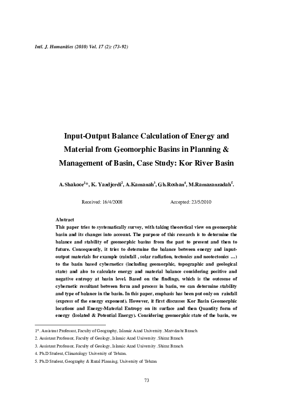 (PDF) Input-Output Balance Calculation of Energy and Material from ...