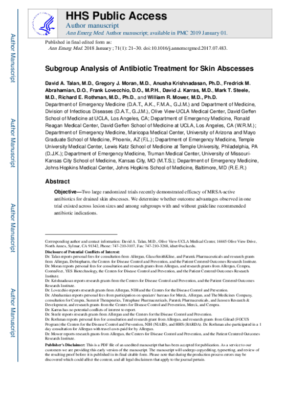 (PDF) Subgroup Analysis of Antibiotic Treatment for Skin Abscesses