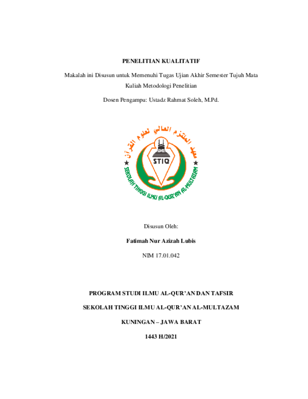 (PDF) PENELITIAN KUALITATIF - MATKUL METODOLOGI PENELITIAN - FATIMAH ...
