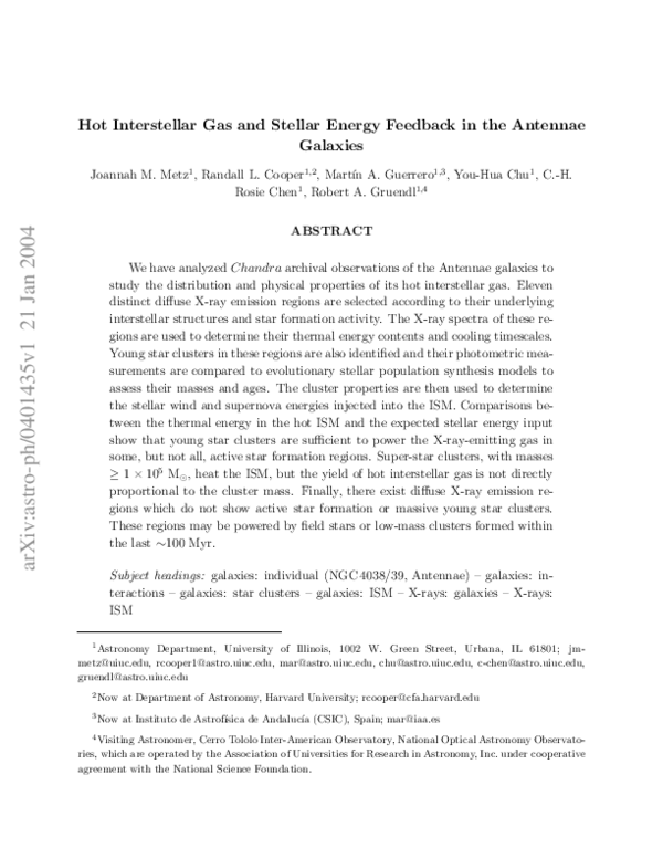 (PDF) Hot Interstellar Gas and Stellar Energy Feedback in the Antennae ...