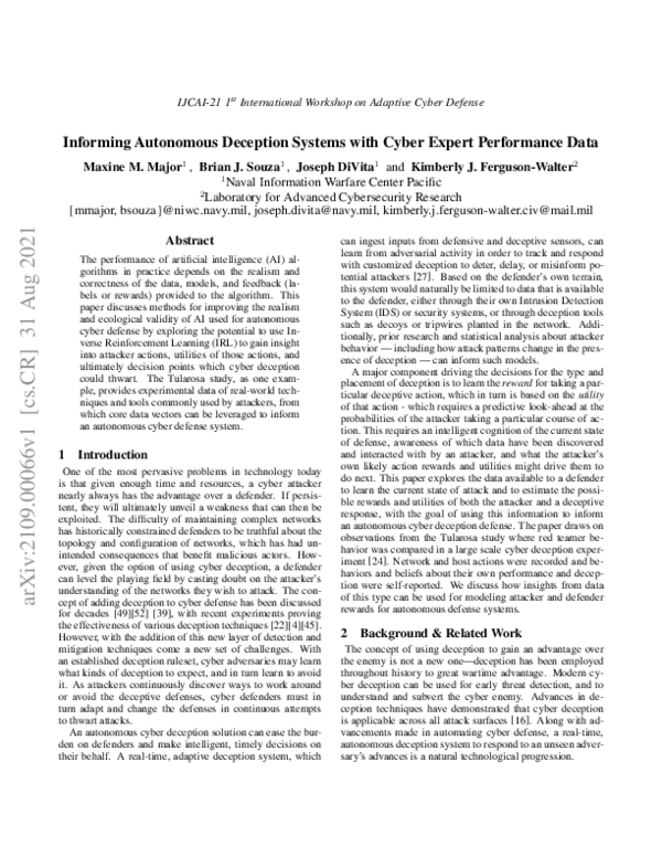 (PDF) Informing Autonomous Deception Systems with Cyber Expert Performance Data