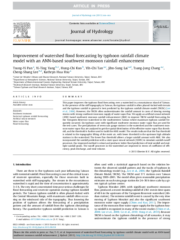 (PDF) Improvement of watershed flood forecasting by typhoon rainfall climate model with an ANN ...