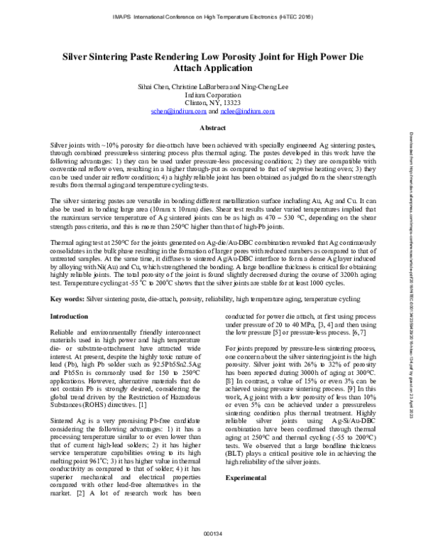 (PDF) Silver Sintering Paste Rendering Low Porosity Joint for High ...