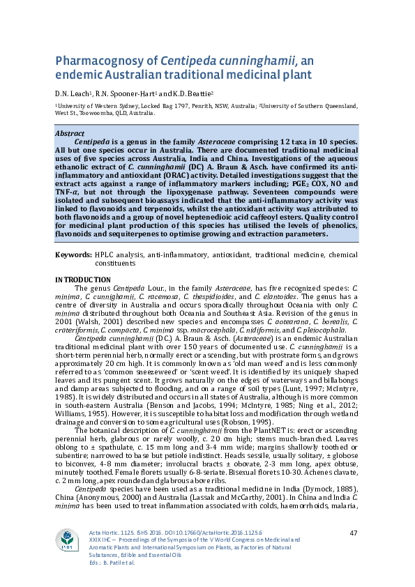 (PDF) Pharmacognosy of Centipeda cunninghamii, an endemic Australian ...