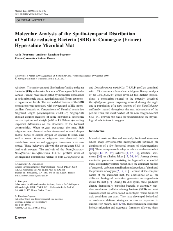(PDF) Molecular Analysis of the Spatio-temporal Distribution of Sulfate-reducing Bacteria (SRB ...