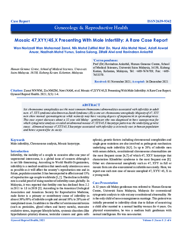 (PDF) Mosaic 47,XYY/45,X Presenting With Male Infertility: A Rare Case ...