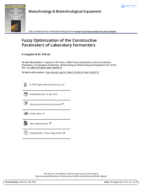 (PDF) Fuzzy Optimization of the Constructive Parameters of Laboratory Fermenters