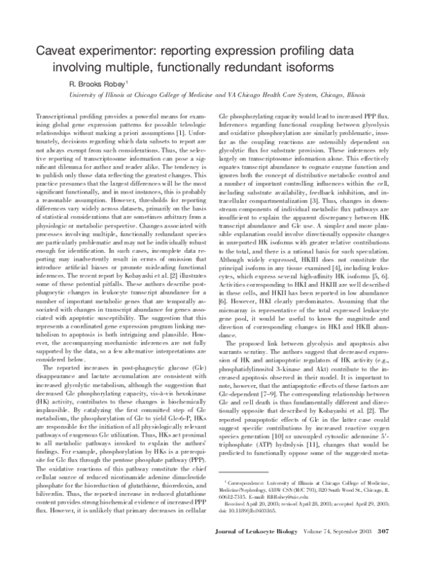 (PDF) Caveat experimentor: reporting expression profiling data involving multiple, functionally ...