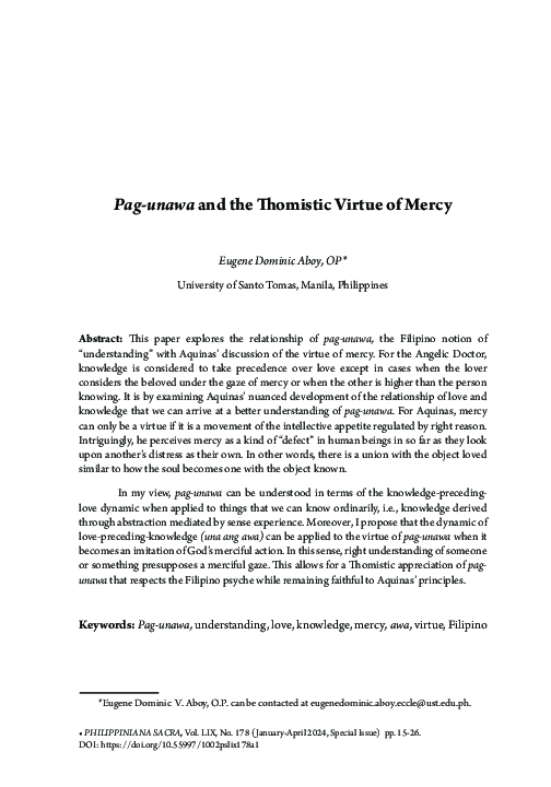(PDF) Pag-unawa and the Thomistic Virtue of Mercy