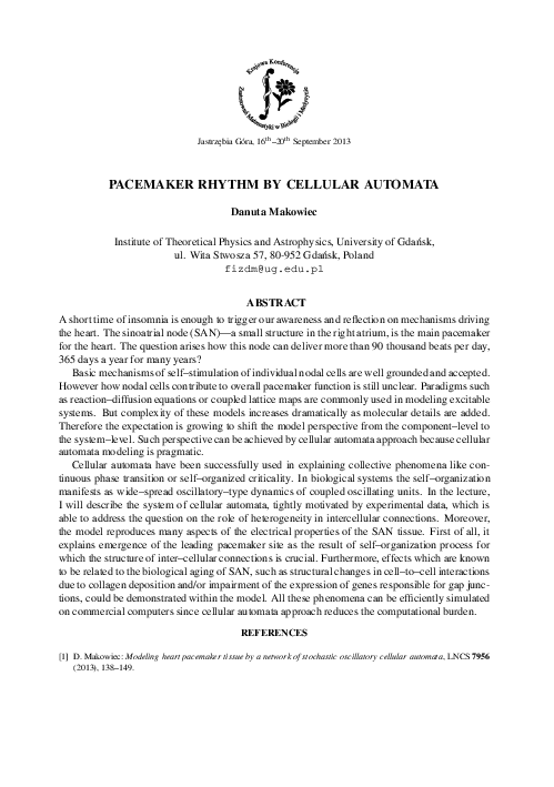 (PDF) Pacemaker Rhythm by Cellular Automata | Danuta Makowiec - Academia.edu