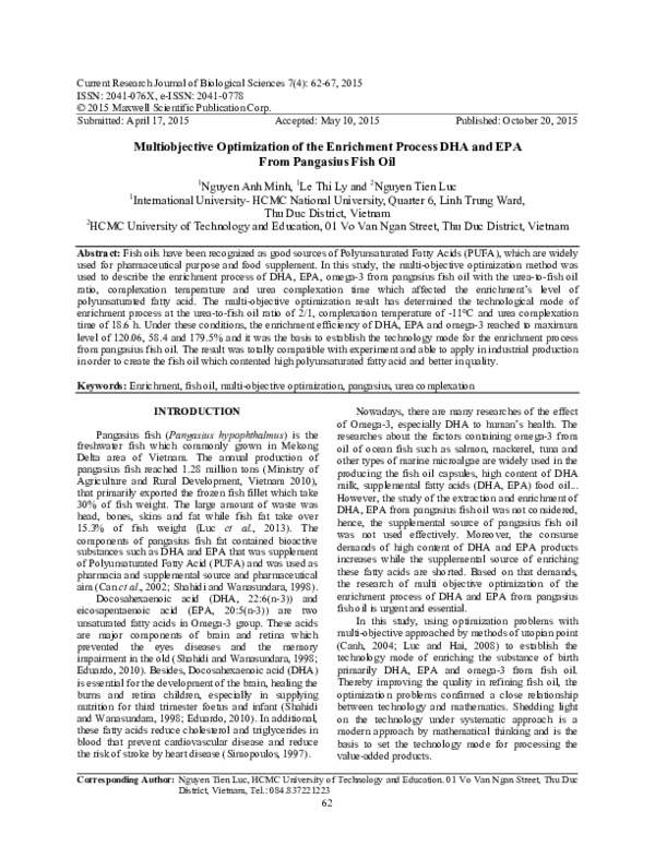 (PDF) Multiobjective Optimization of the Enrichment Process DHA and EPA ...