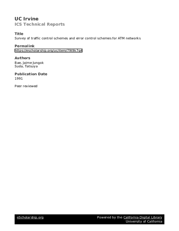 Pdf Survey Of Traffic Control Schemes And Error Control Schemes For Atm Networks