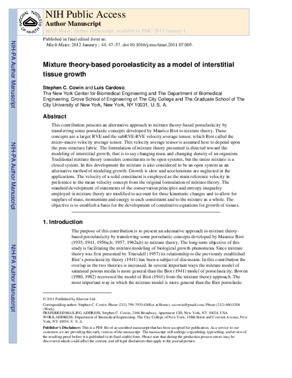 (PDF) Mixture theory-based poroelasticity as a model of interstitial ...