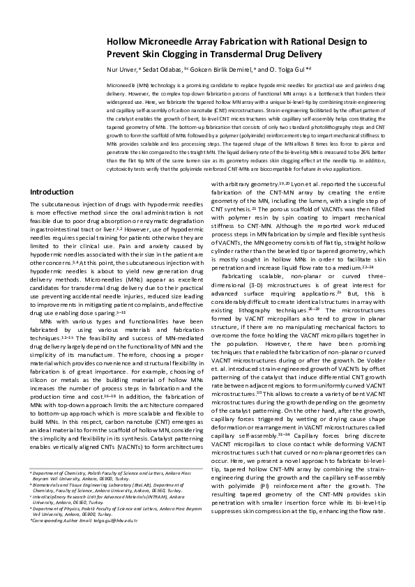 (PDF) Hollow Microneedle Array Fabrication with Rational Design to ...